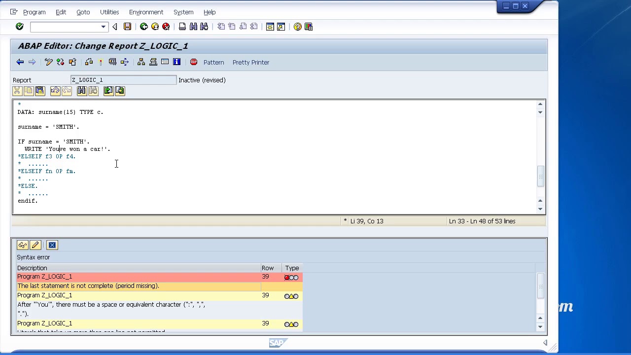 Sap Abap Program Flow Control And Logical Expressions Youtube