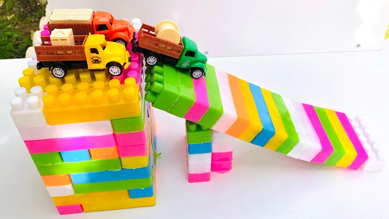 How to build a bridge to cross blocks cars - YouTube