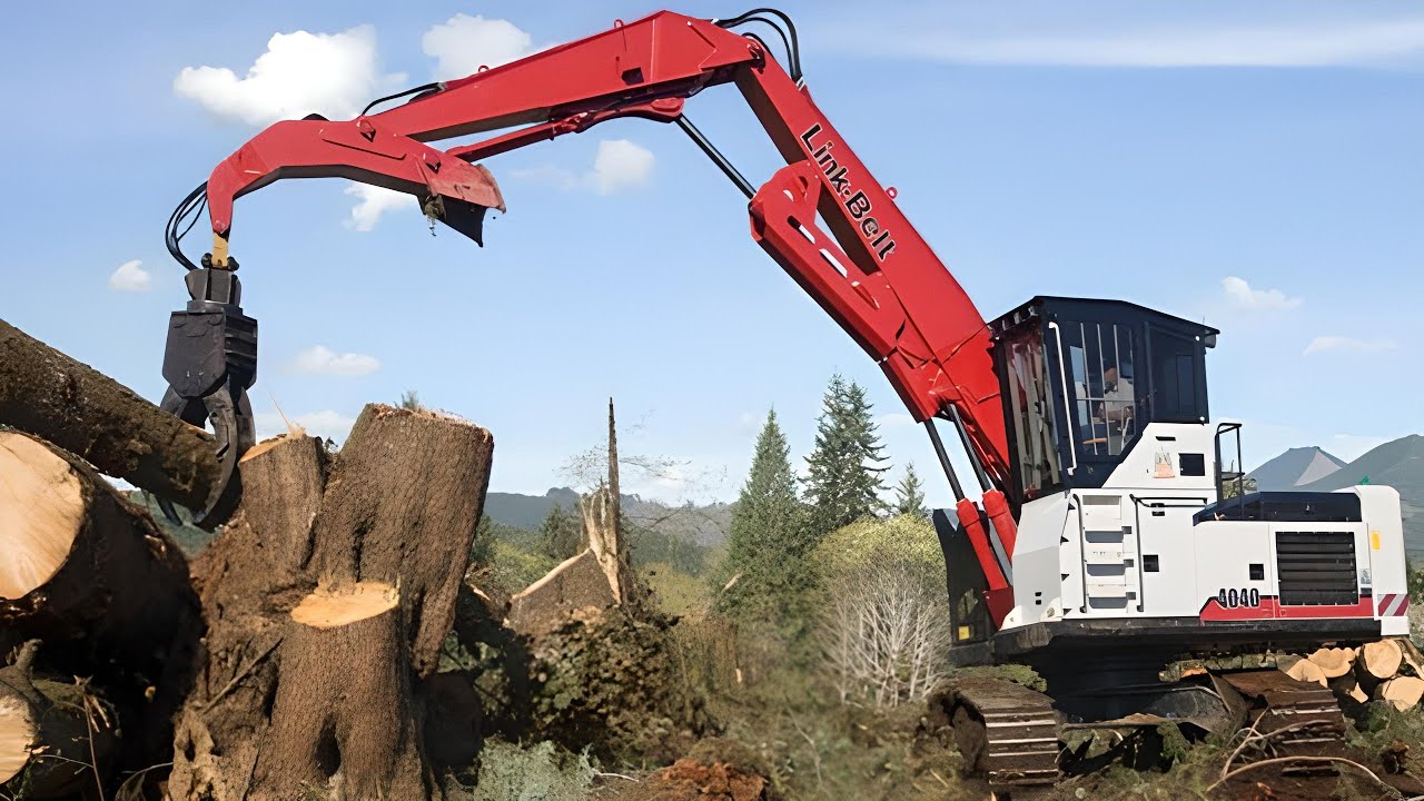 🔥Mega Excavator Load Wood Material handling excavators Truck cranes for ...