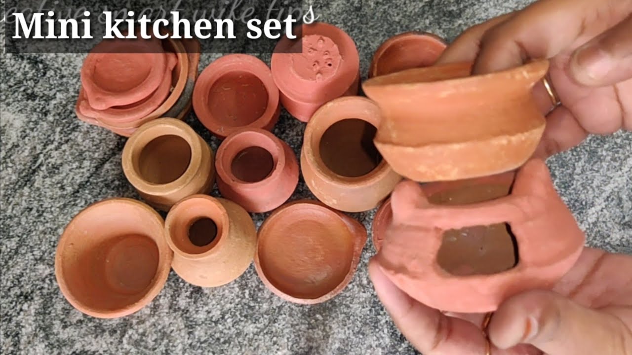 Miniature kitchen set unboxing / Clay pots / How to make miniature ...
