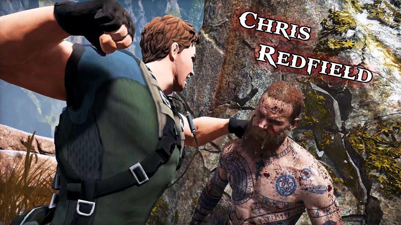 Chris Redfield punches a boulder in God of War meme - YouTube