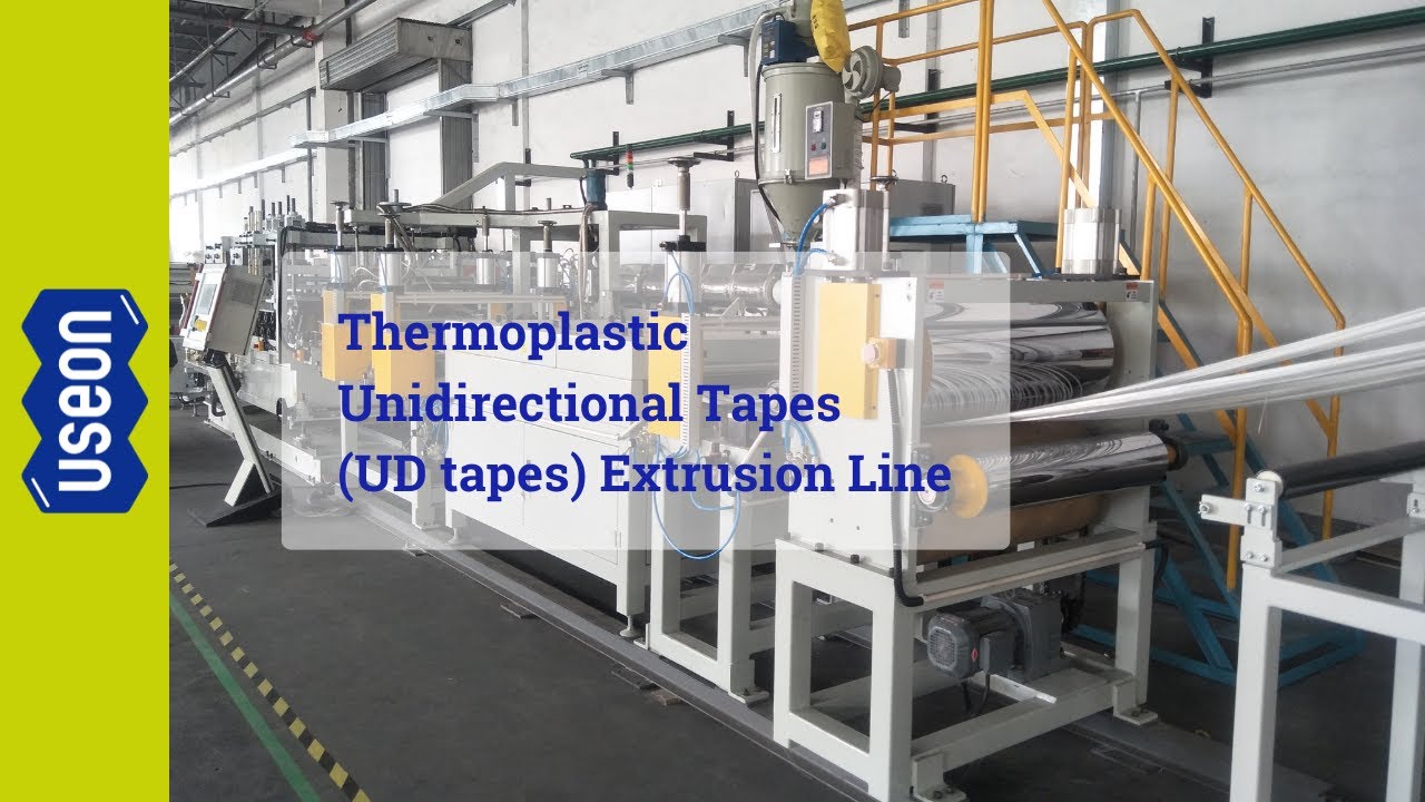 Thermoplastic unidirectional tapes (UD tapes) extrusion line - YouTube
