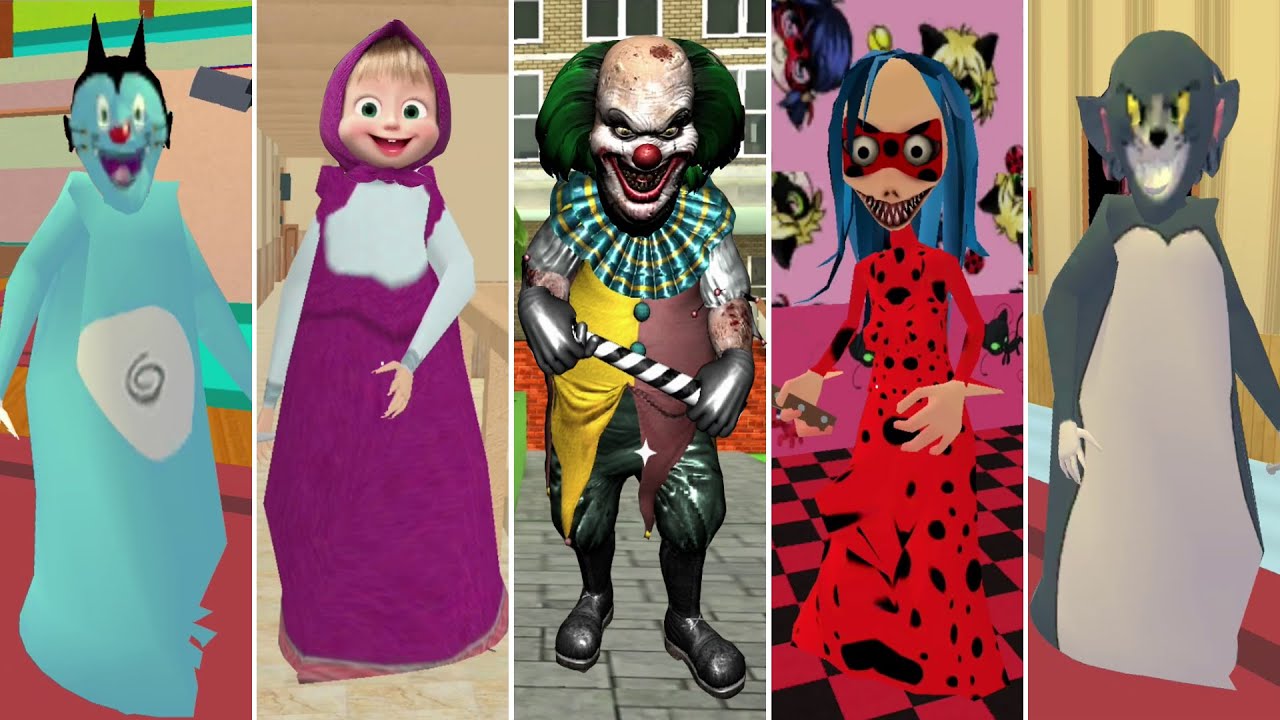 Scary Jerry Tom Granny,Clown Teacher,Oggy Granny & Grandpa,Masha Granny ...