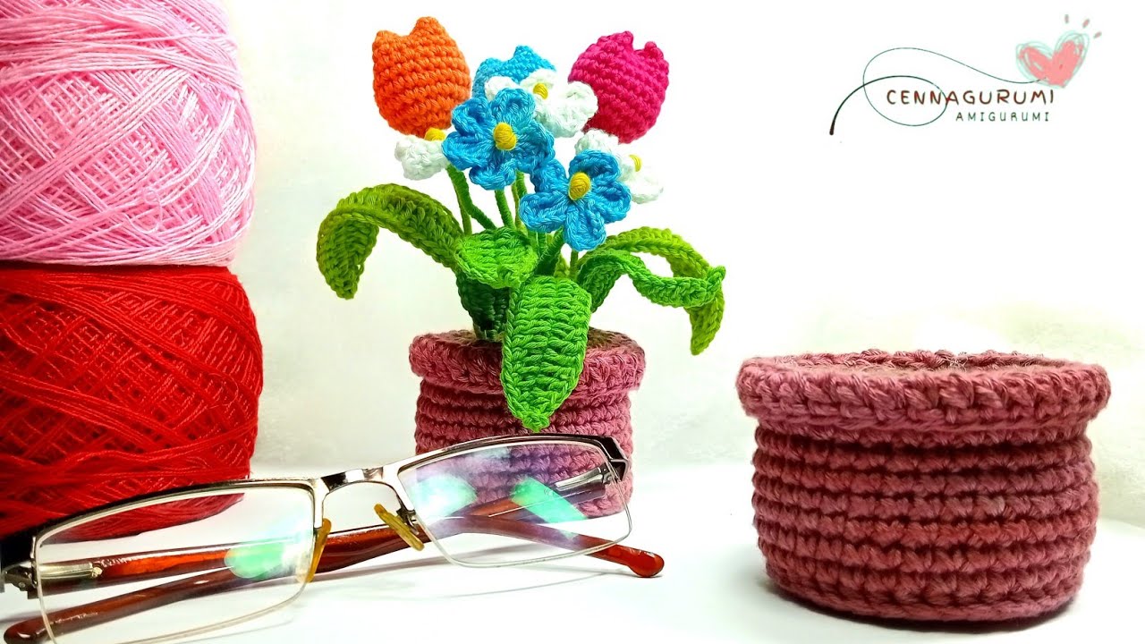 How to Crochet a Flower Pot And Soil For Beginners || Crochet Pot For ...