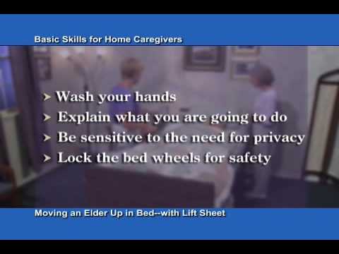 Moving a person up in bed with a lift sheet - YouTube