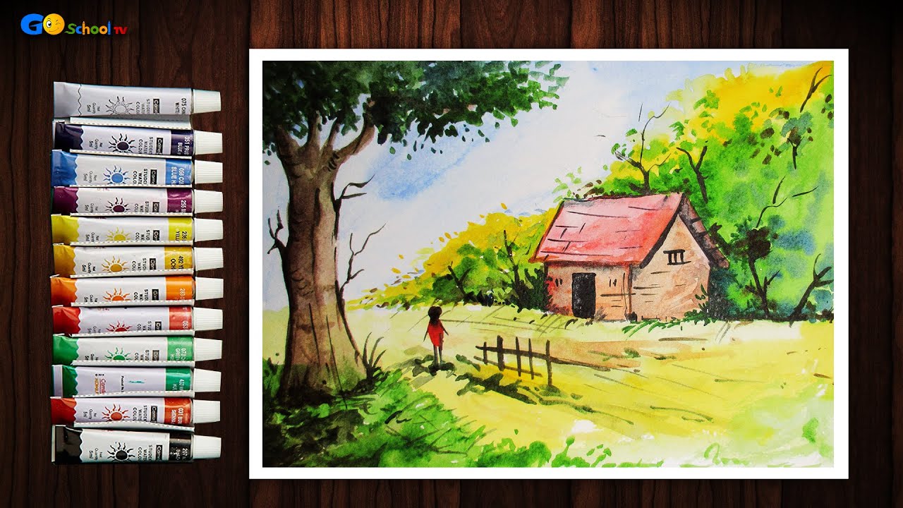 Easy Watercolor Landscape Drawing and Painting for Beginners and ...