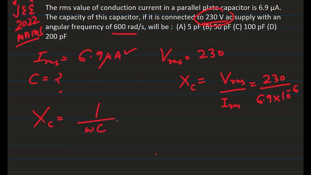 The rms value of conduction current in a parallel plate capacitor is 6. ...