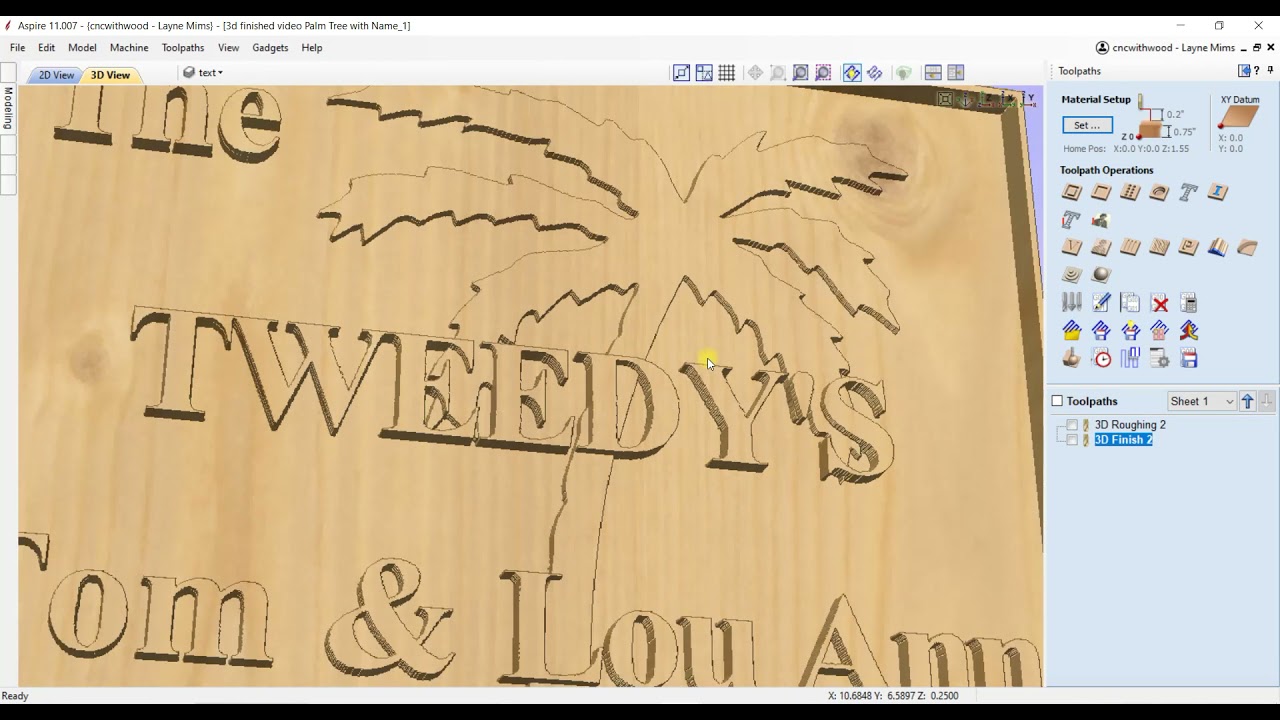 vcarve pro and aspire stacked text demo for palm tree (3d and 2 5d ...