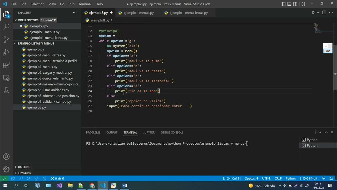 listas anidadas en python preparando nuestro menu de opcion en letras ...