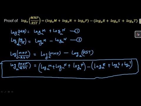 Proof of log(MNP/RST)=(LogM+LogN+LogP)-(LogR+LogS+LogT) @inDerive - YouTube