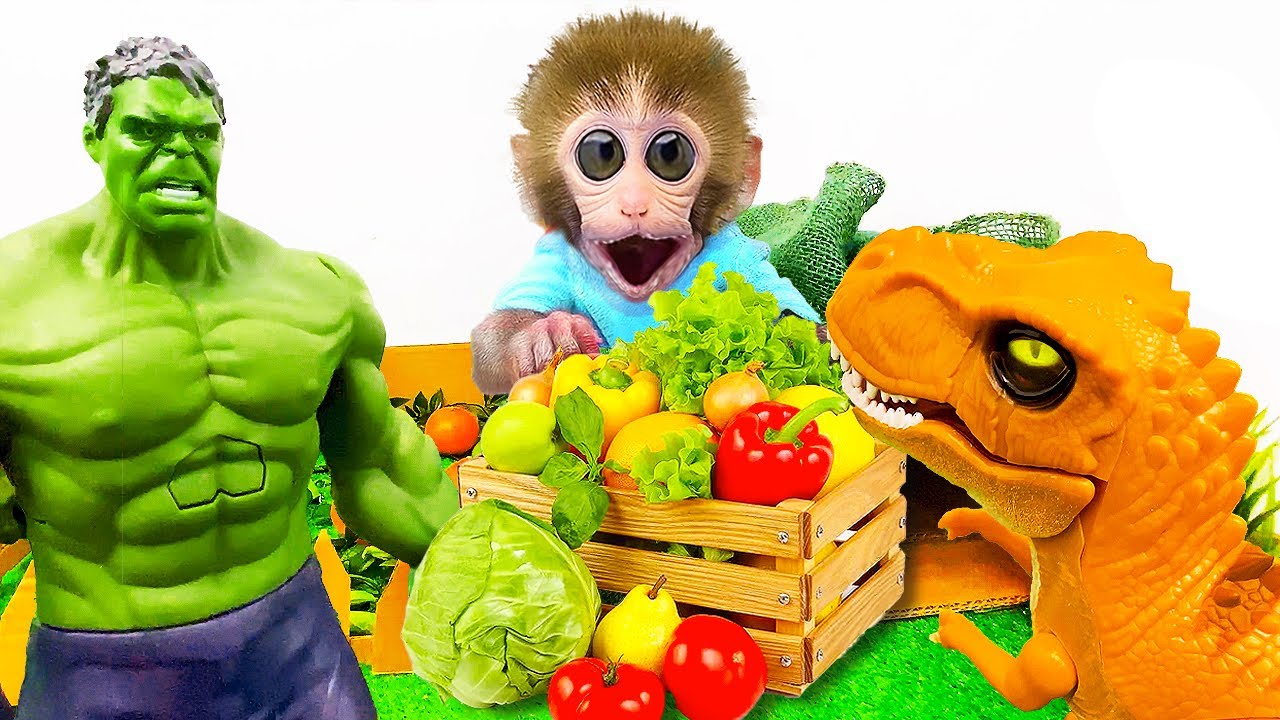 Baby Monkey JJ plays with New Friend Dino 🦖 Funny Animal Videos - YouTube