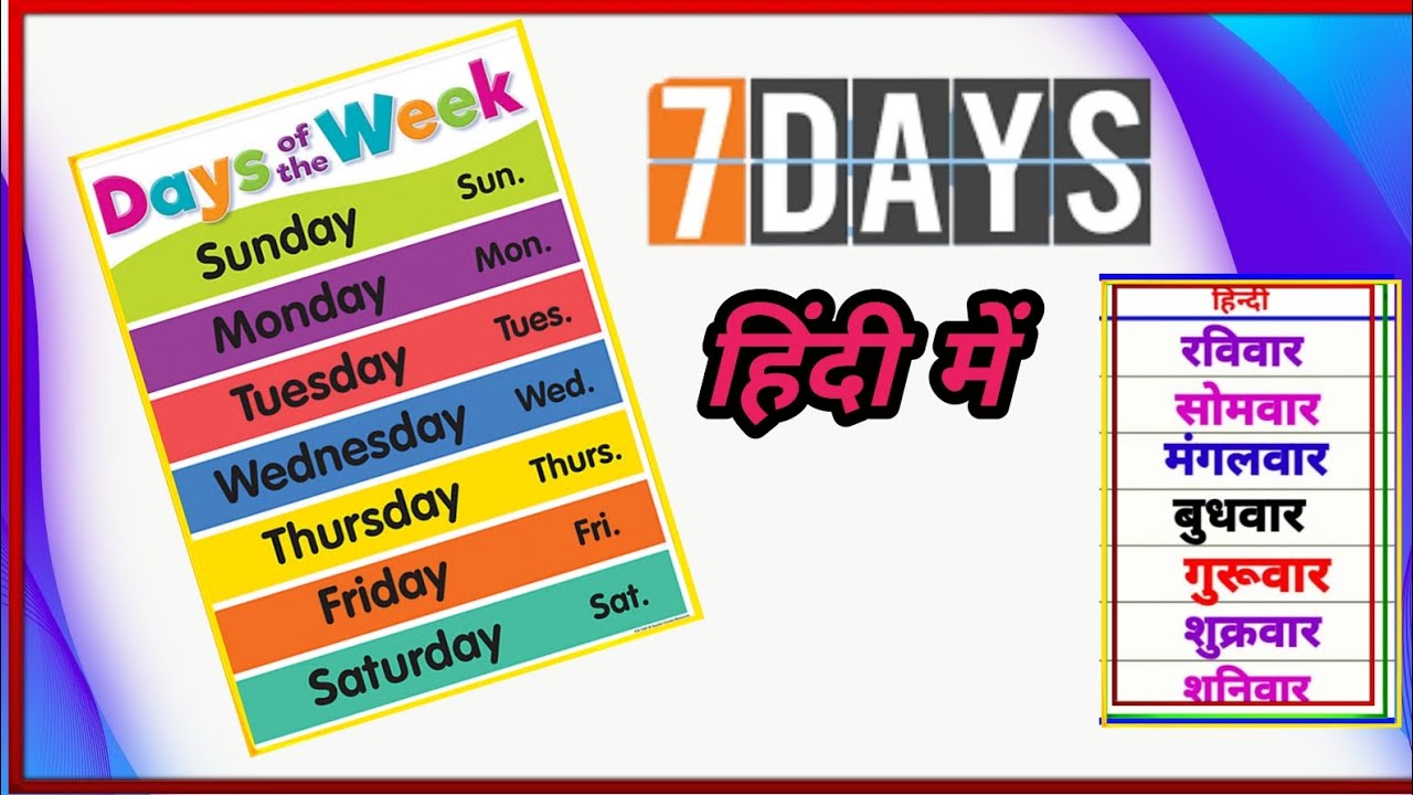 Week Days in Hindi | Hapte ke naam | 7Days Of The Week - YouTube