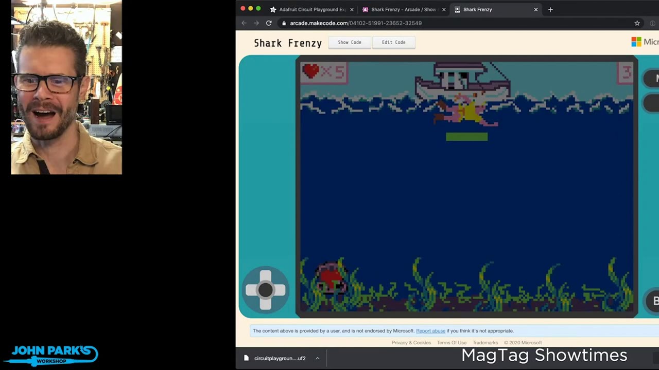 MakeCode Arcade Game of the Week: Shark Frenzy @adafruit @johnedgarpark ...