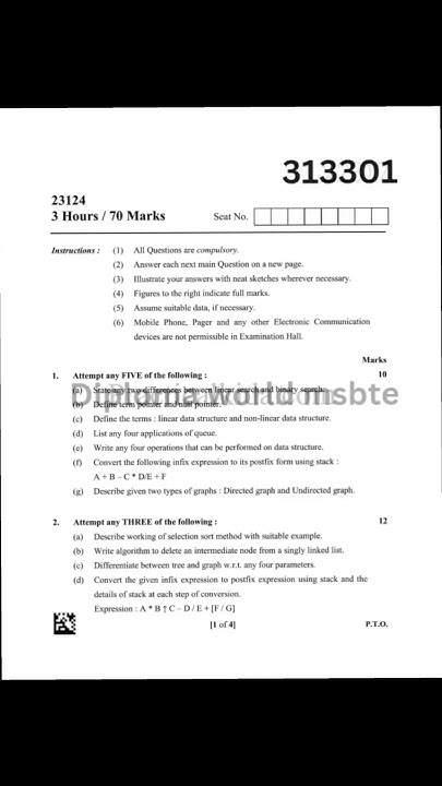 (DSU)msbte k scheme winter 2024 Data Structure Using C imp paper #312303 #kscheme #msbte # ...