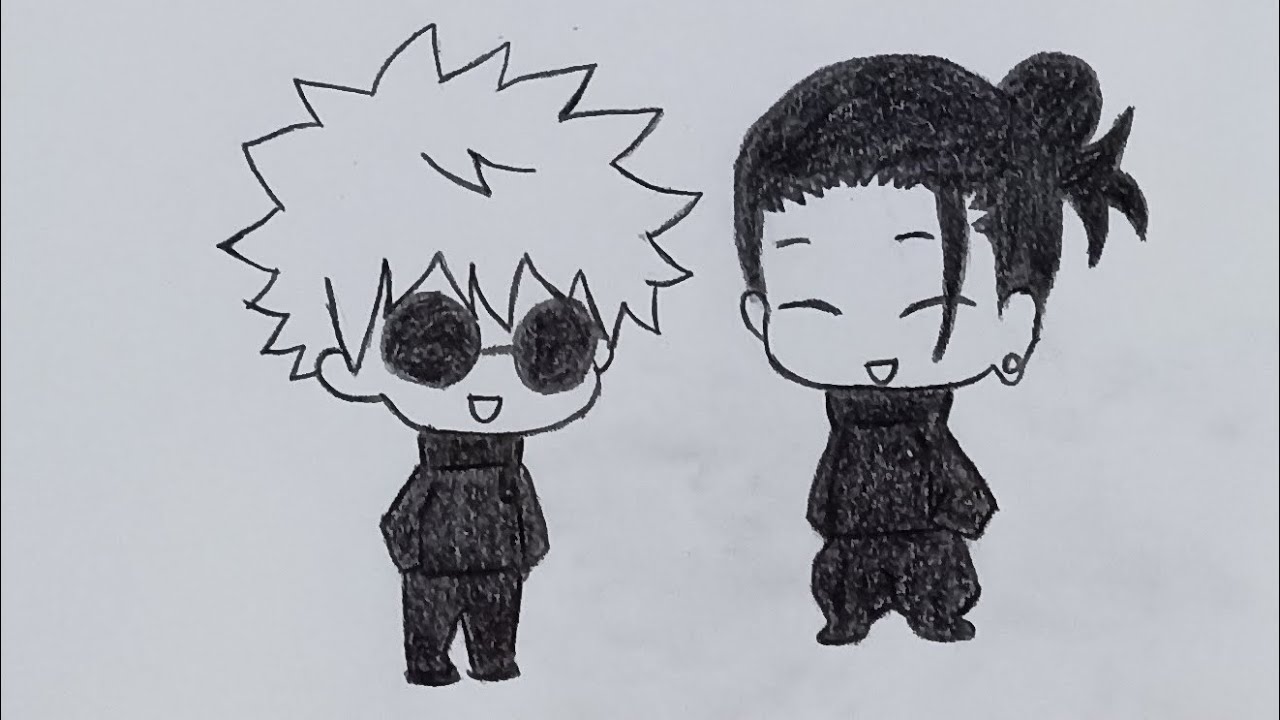 how to draw gojo and geto chibi.. step by step.. easy anime drawing ...