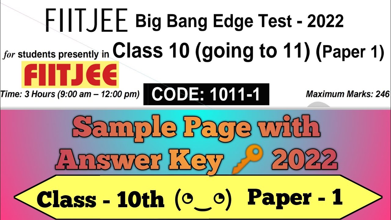 FIITJEE Sample Paper 1 || Class 10th | Big Bang Edge Test 2022 - YouTube
