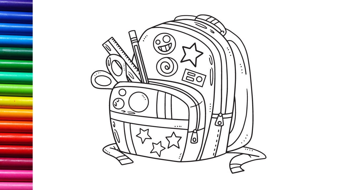 how to draw and color school bags for kids | School bag drawing easy ...