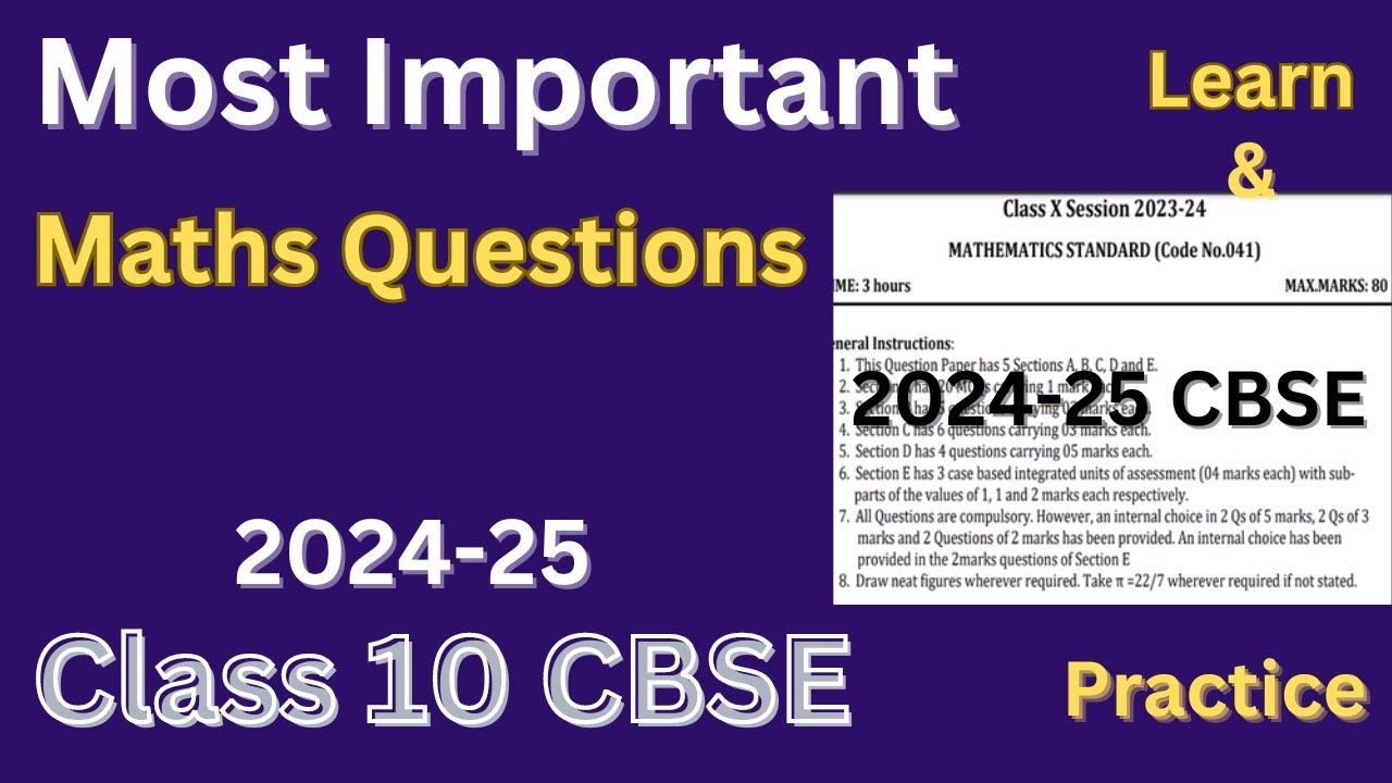 Class 10 Maths Most Important 5 Marks Questions 2024 | Important ...