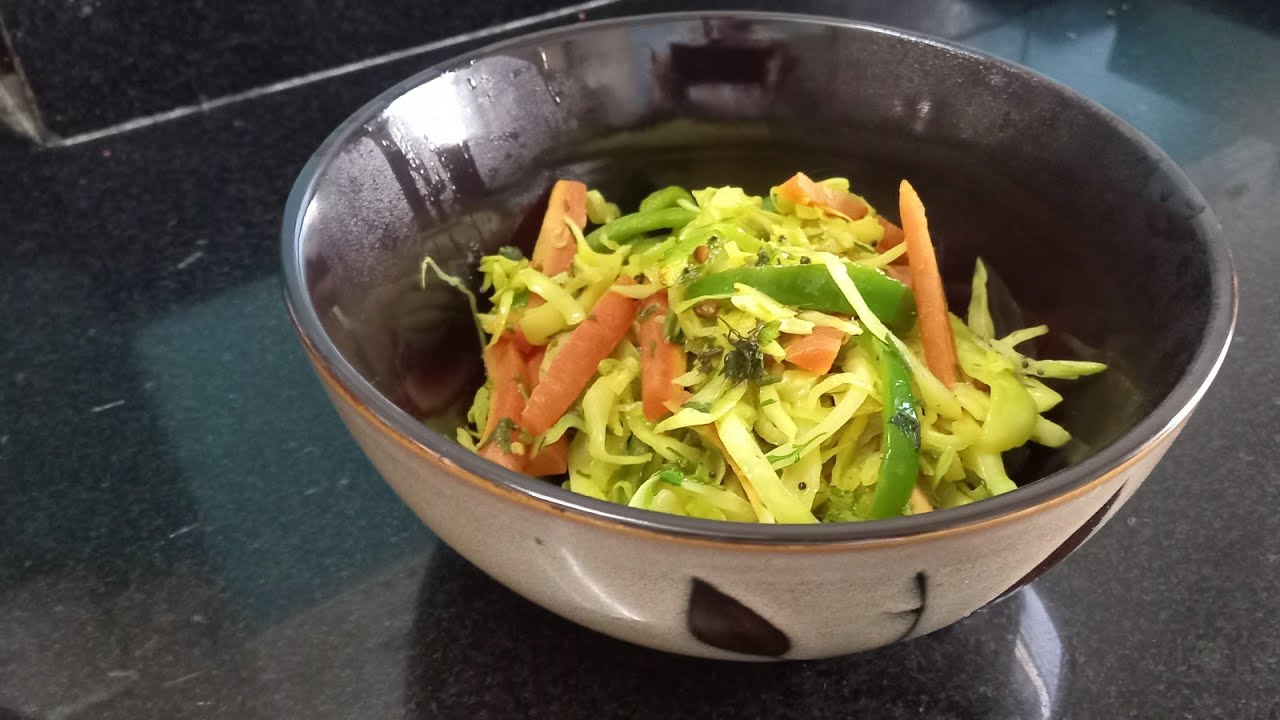 Healthy Cabbage Carrot Sambharo 5 -7 minute Gujarati style recipe - YouTube