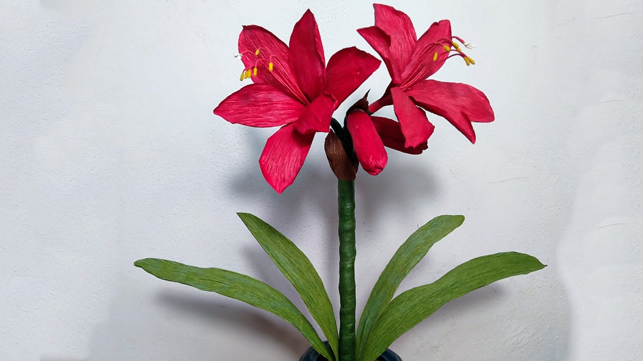 Amaryllis Paper Flower Made From Crepe Paper | Origami Flower - YouTube