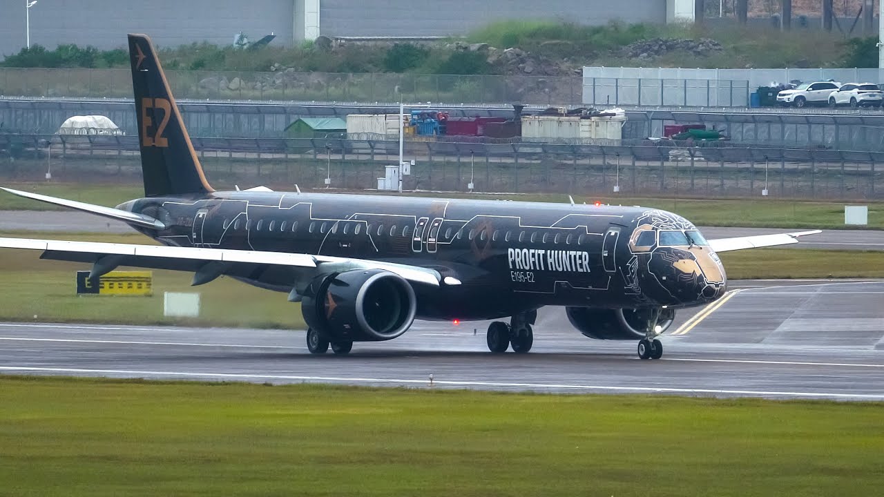 2022 China Air Show Embraer E2 Profit Hunter 2022珠海航展 巴航E2飛機炫酷塗裝抵達珠海機場 ...