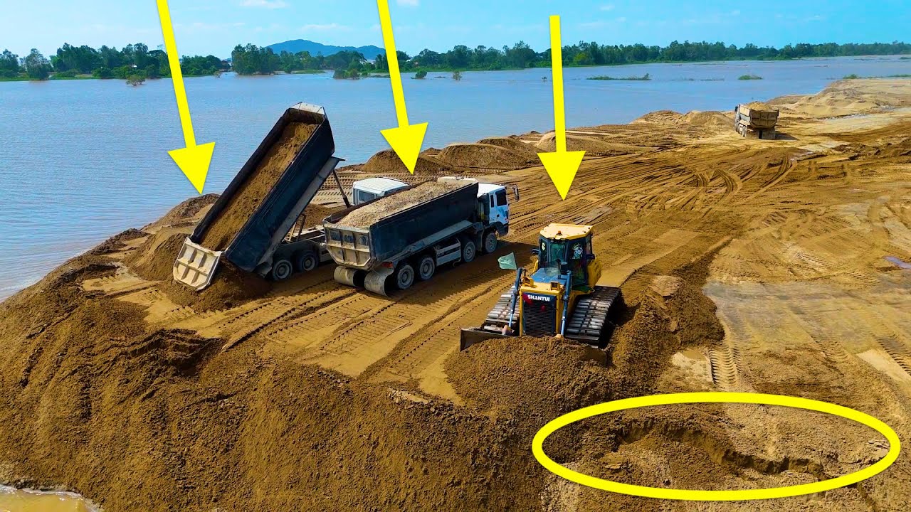 EP04!Shantui DH17C Dozer force pushing sand & Dump Trucks Largest sand ...