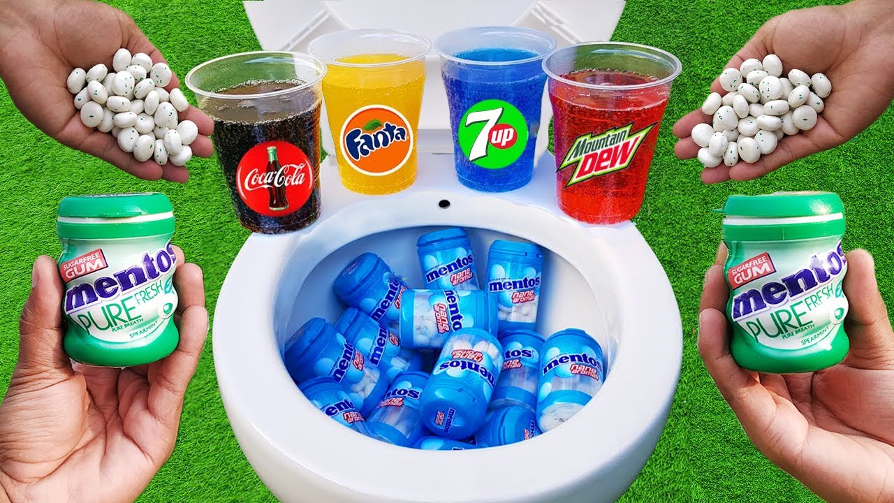 Experiment !! Coca Cola, Fanta, Mtn Dew, 7up and Mentos in the toilet ...