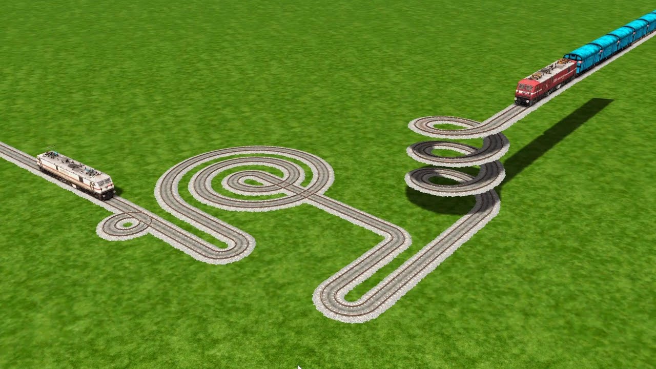 AI TRAINS FACE-TO-FACE ON SAME TRACK ROUND CIRCLES RAILROAD CROSSING ...