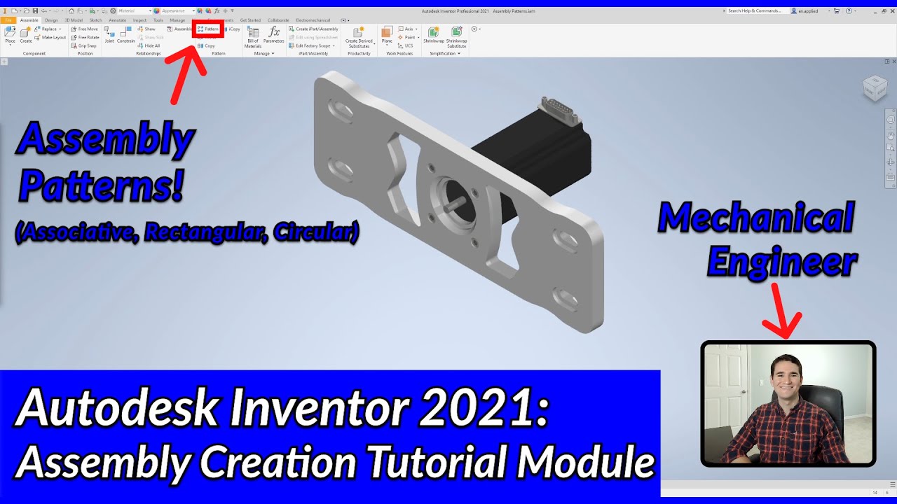 Assembly Patterns Autodesk Inventor Assembly Tutorial Autodesk Inventor 2021 In Depth Youtube