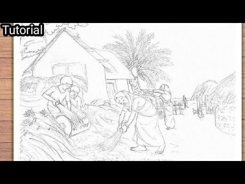 Prepration of nabanna | winter scenery drawing with pencil_maam ...