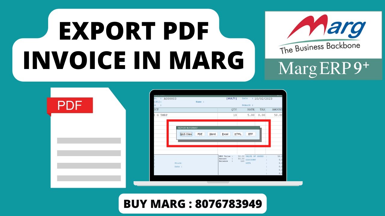 Export PDF Invoice with Ease using Marg ERP in Hindi - YouTube