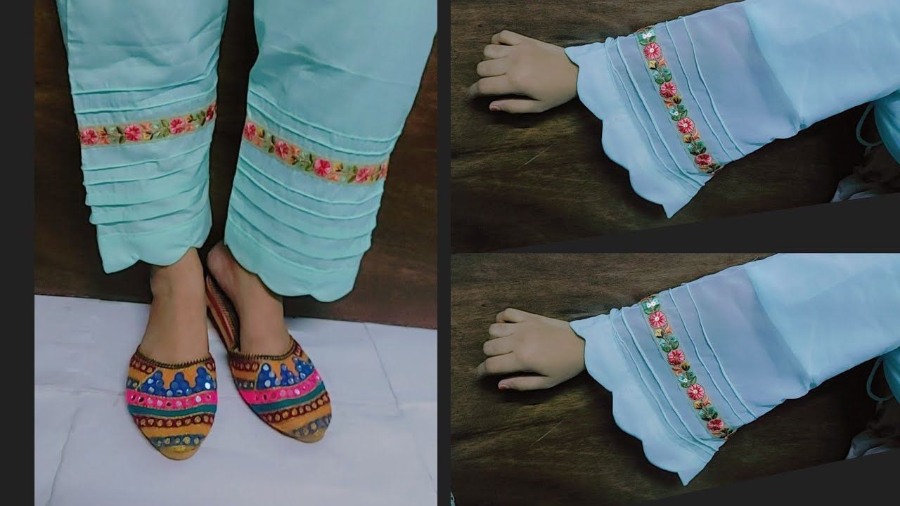 sleeve & pant bottom design pintuks & lace designs #sewinggirltutorial ...