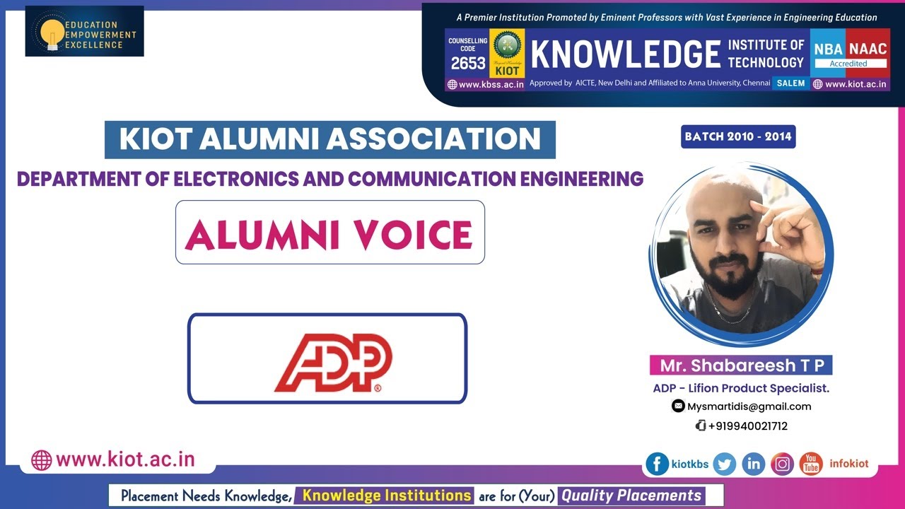 KIOT - VOICES OF ALUMNI | Shabareesh | B.E - ECE 2014 - YouTube