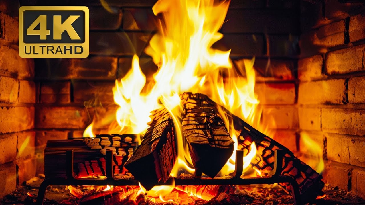 🔥 4K Fireplace Ultra HD TV (12 HOURS). Extended Fireplace with Logs ...