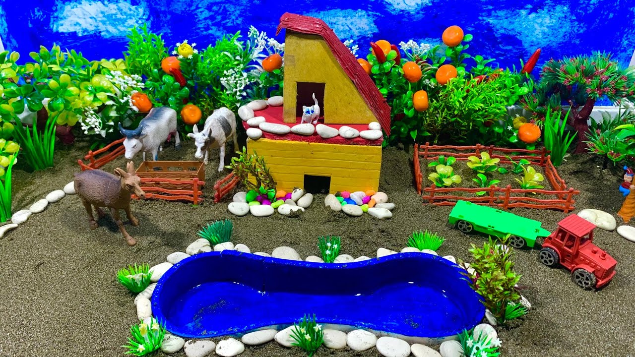 DIY mini Farm Diorama with house for Cow,Pig Mini Hand Pumb Supply ...