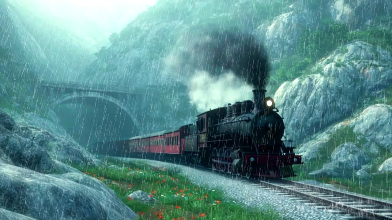 Train Journey Across Hills and Forests with Heavy Rain Sounds ...