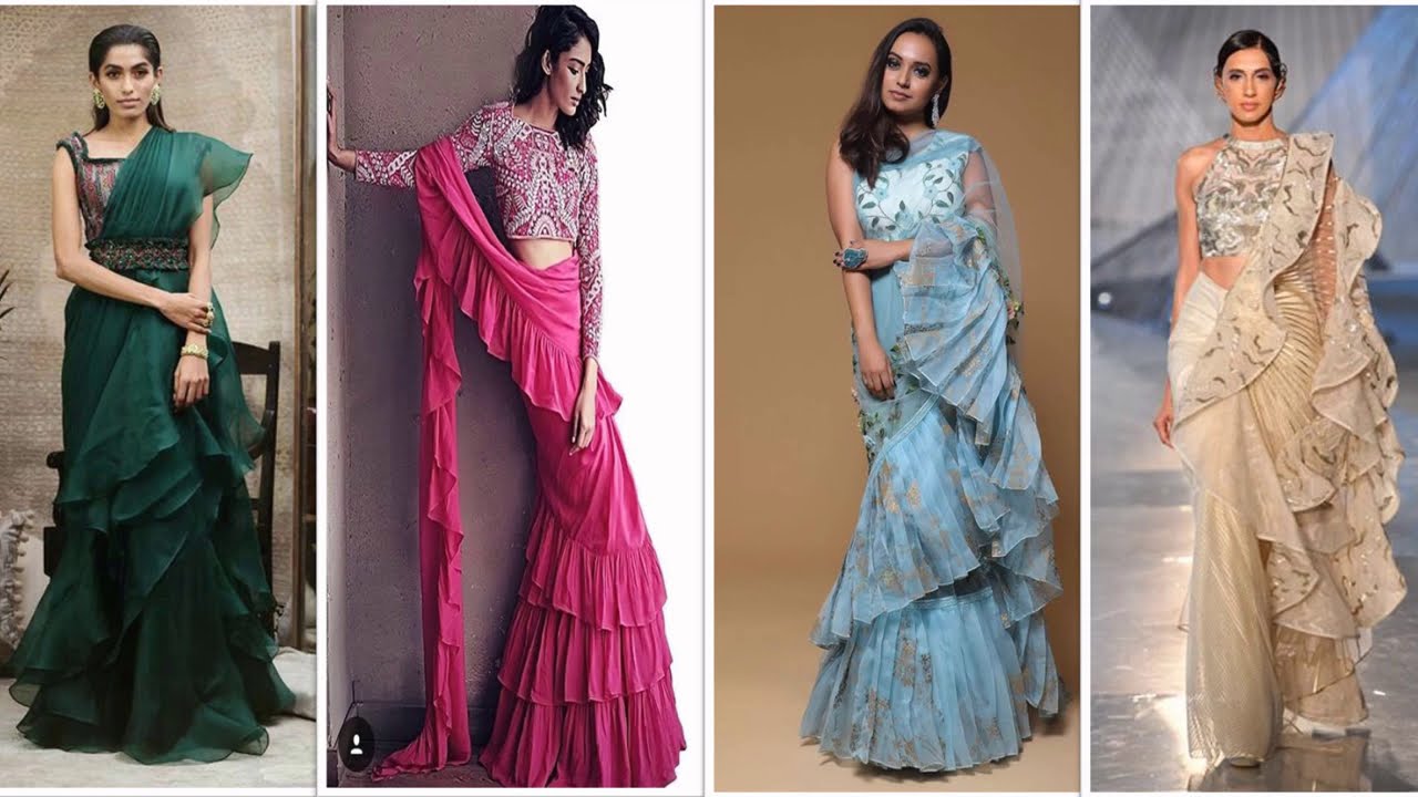 NEW RUFFLE SAREE DESIGNS || RUFFLE SAREE BLOUSE DESIGNS - YouTube