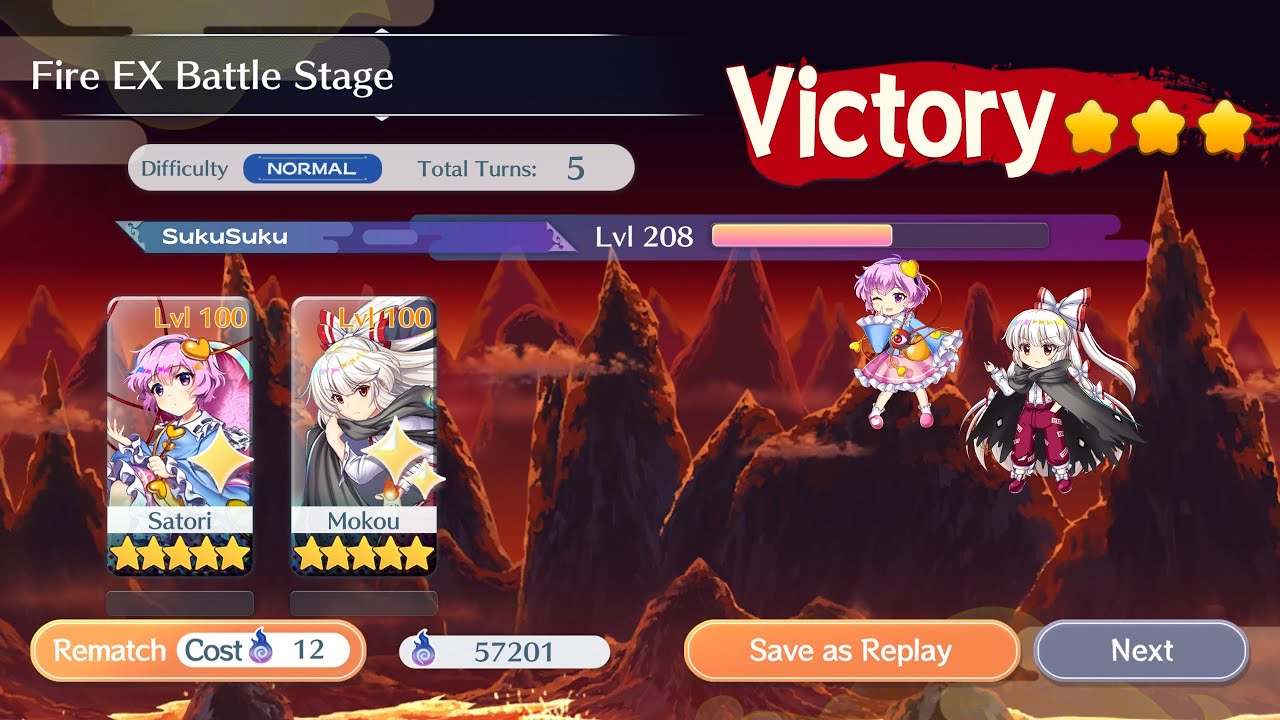 Fire EX 5-Turn Auto Replay Battle Setup - L80 Mokou S2 Satori - Touhou ...