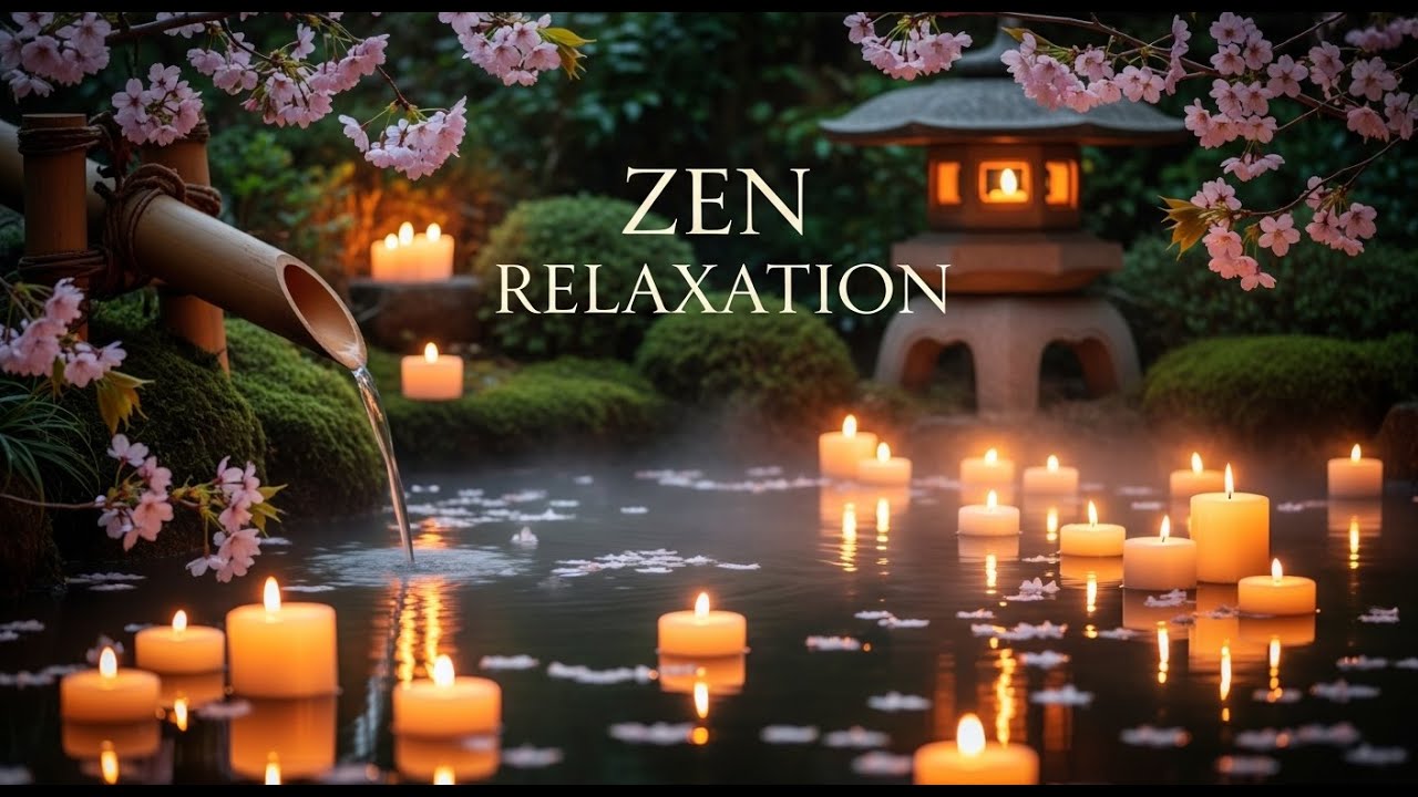 Healing Zen Flow Harmony Bamboo Fountain and Candle Glow for Deep Sleep ...
