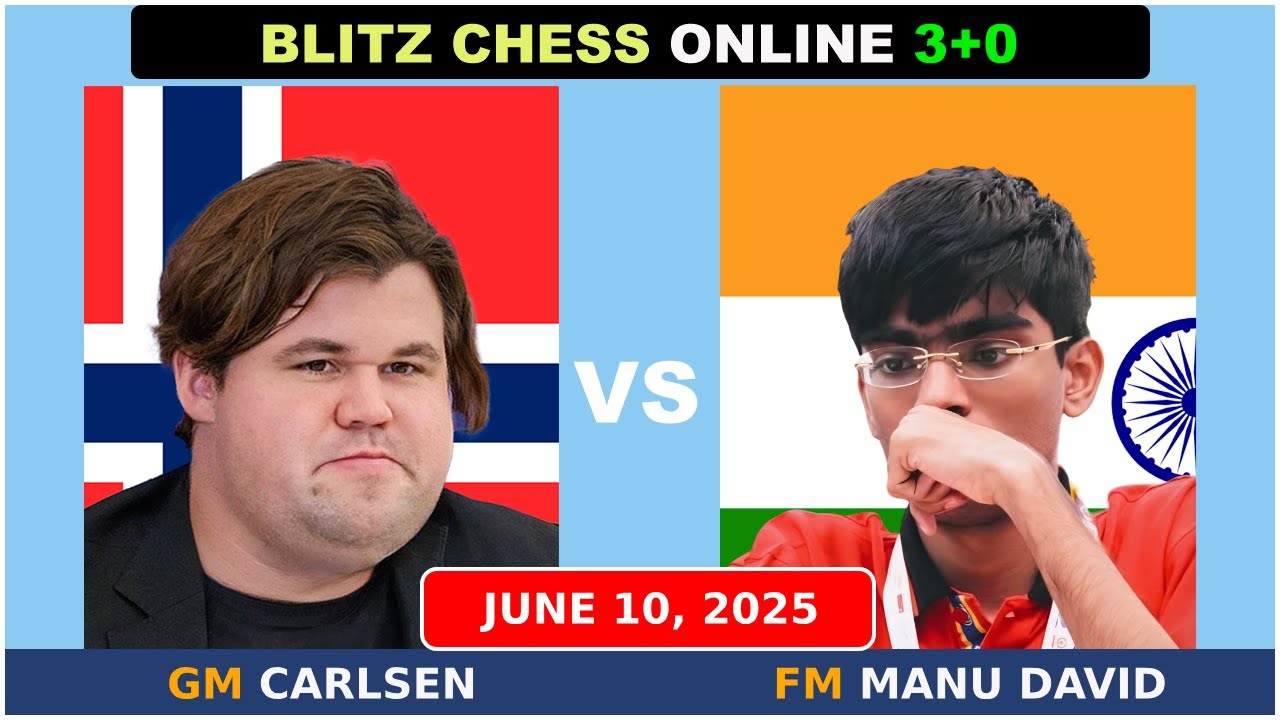 Magnus Carlsen vs Manu David | Blitz Chess 3+0 | ChessCom | June 10 ...