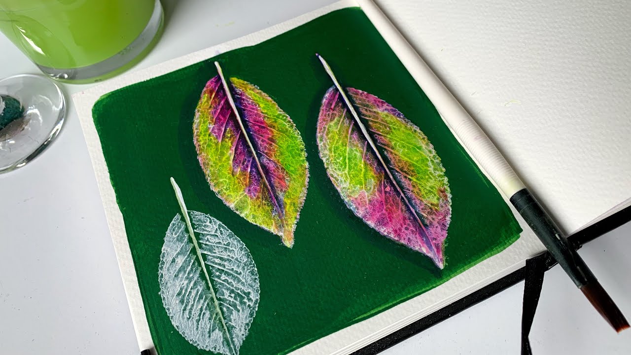 Sketchbook leaf painting / How to paint leaf / Leaf painting process ...