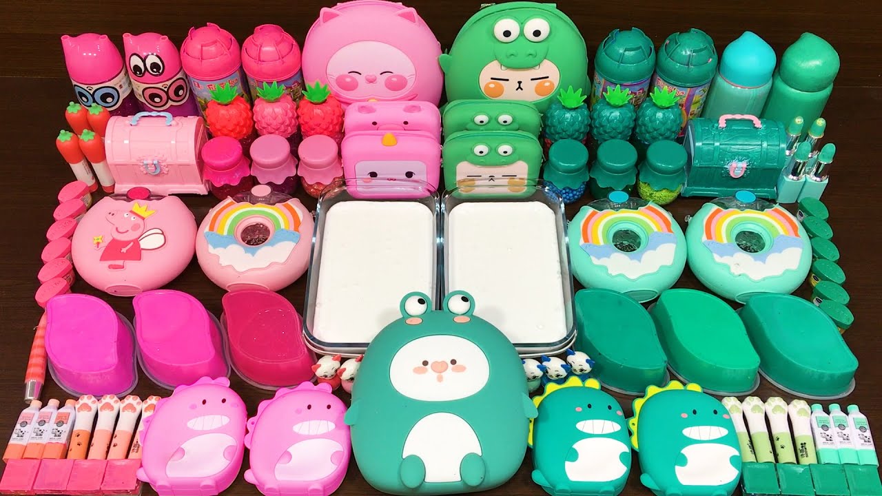 PINK vs MINT! Mixing Random Things into GLOSSY Slime ! Satisfying Slime ...