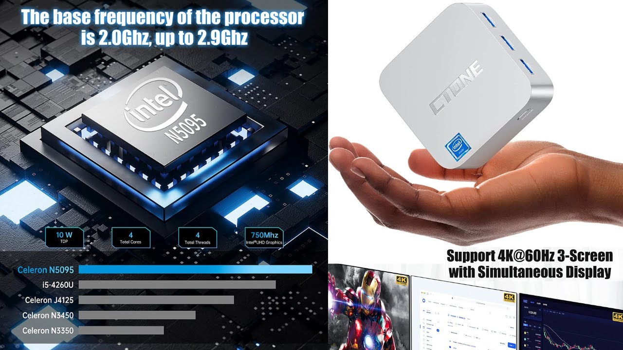 CTONE Mini Micro PC Intel 11th Gen N5095 (up to 2.9GHz) 8GB RAM 256GB M ...