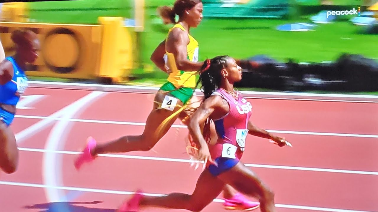 EPIC RACE! Sha’ccari BATTLES Shericka Jackson In 100m SEMI FINALS At ...