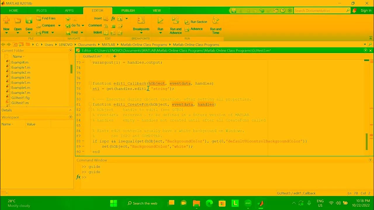 Matlab Lecture 10 Gui Edit Text And Static Text Box Youtube