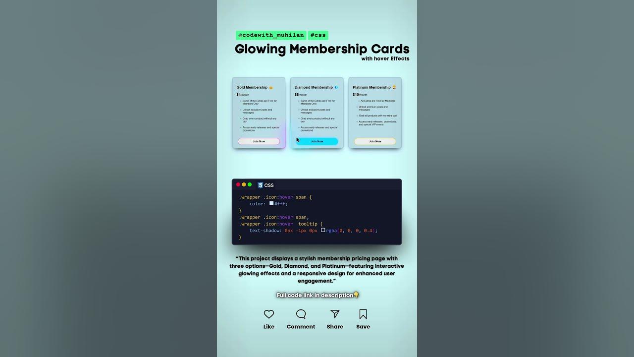 Glowing Pricing Cards #css #coding #cards #Website #frontenddeveloper #hovereffect - YouTube