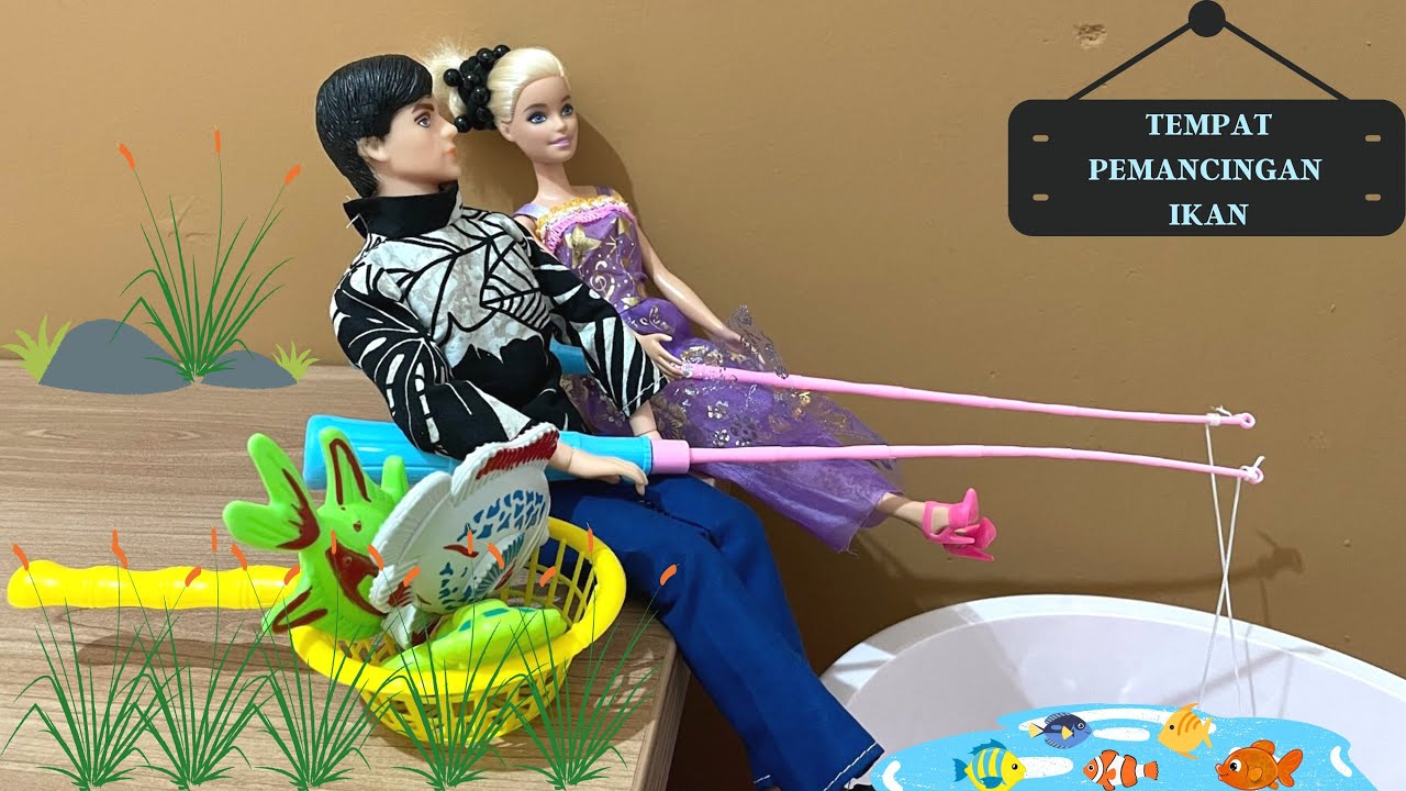 BARBIE DAN KEN MEMANCING IKAN DI EMPANG KOLAM WADUK - YouTube