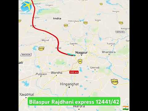 bilaspur rajdhani express 12441/42 train route map#trainroute - YouTube