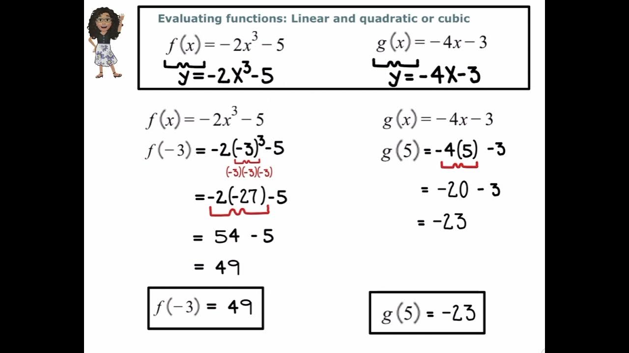 Evaluating functions: linear and quadratic or cubic - YouTube