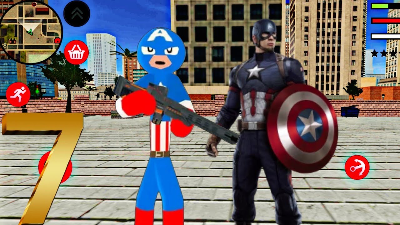 Us Captain Stickman ropeheros Gangster City Android Gameplay Captain ...